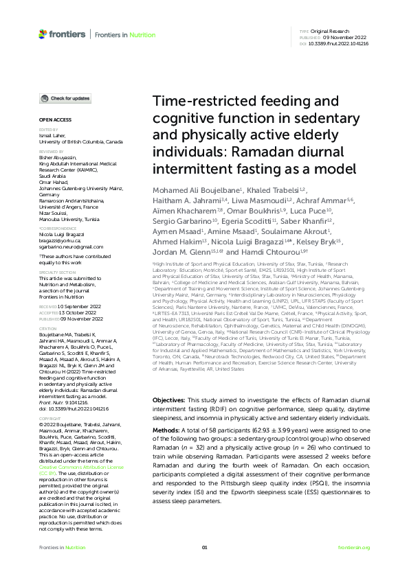 (PDF) Time-restricted feeding and cognitive function in sedentary and ...
