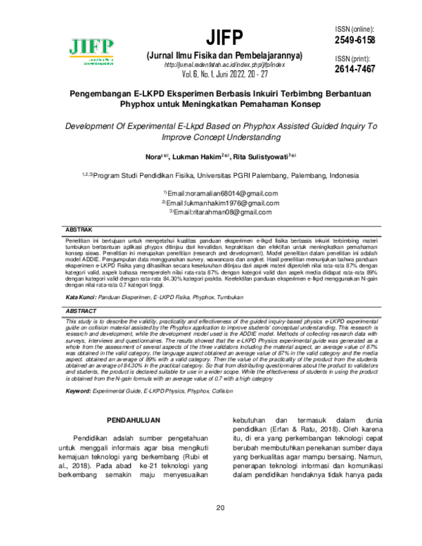 (PDF) Pengembangan E-LKPD Eksperimen Berbasis Inkuiri Terbimbng Berbantuan Phyphox untuk ...