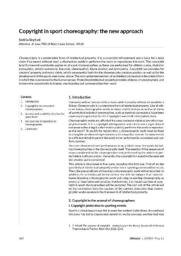 (PDF) Copyright in sport choreography:the new approach
