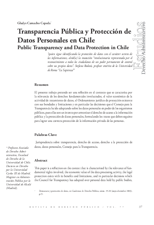 (PDF) Transparencia pública y protección de datos personales en Chile