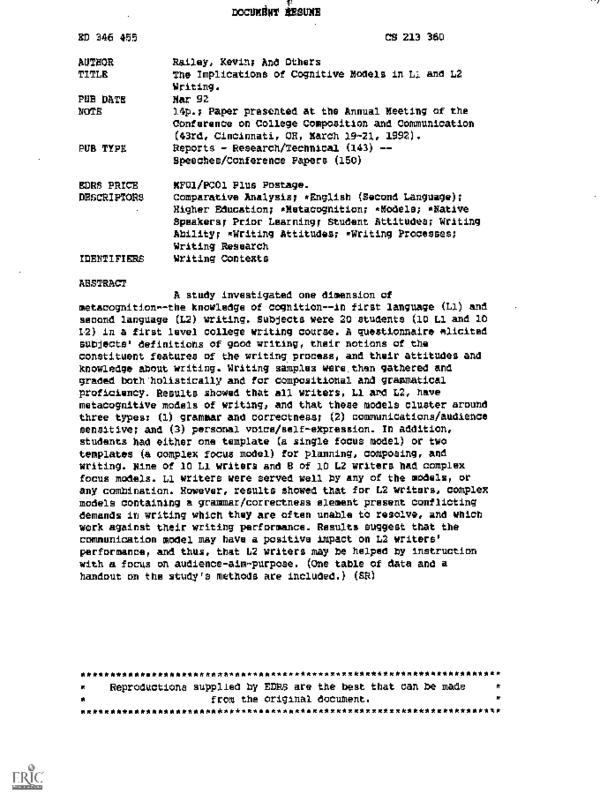 (PDF) The implications of cognitive models in L1 and L2 writing