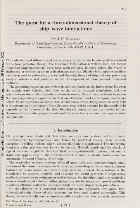 (PDF) The Quest for a Three-Dimensional Theory of Ship-Wave ...