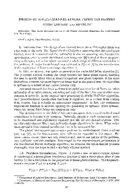 (PDF) Design of multi-channel linear phase FIR filters | Gustav Ljungars - Academia.edu