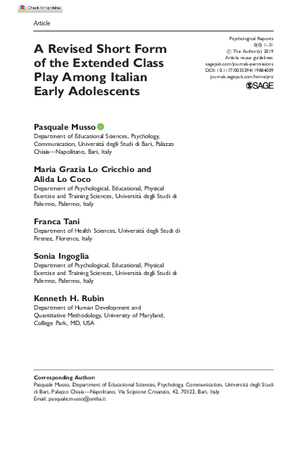 (PDF) A Revised Short Form of the Extended Class Play Among Italian ...
