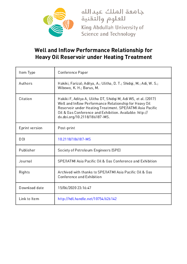(PDF) Well and Inflow Performance Relationship for Heavy Oil Reservoir ...