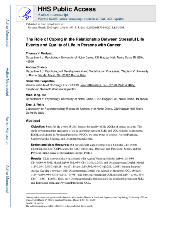 (PDF) The role of coping in the relationship between stressful life ...