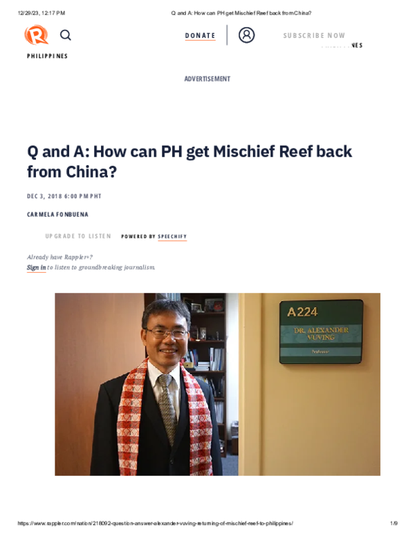 (PDF) How can the Philippines get Mischief Reef back from China