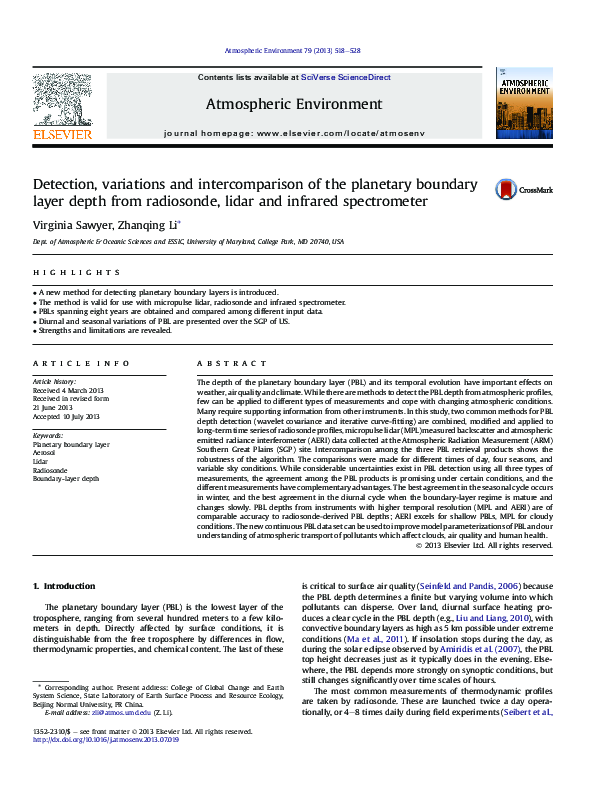 (PDF) Detection, variations and intercomparison of the planetary boundary layer depth from ...