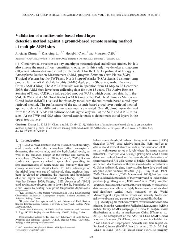 (PDF) Validation of a radiosonde-based cloud layer detection method against a ground-based ...