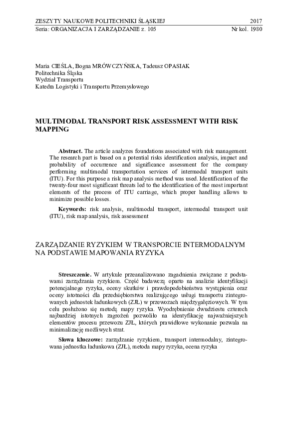 (PDF) Multimodal transport risk assessment with risk mapping