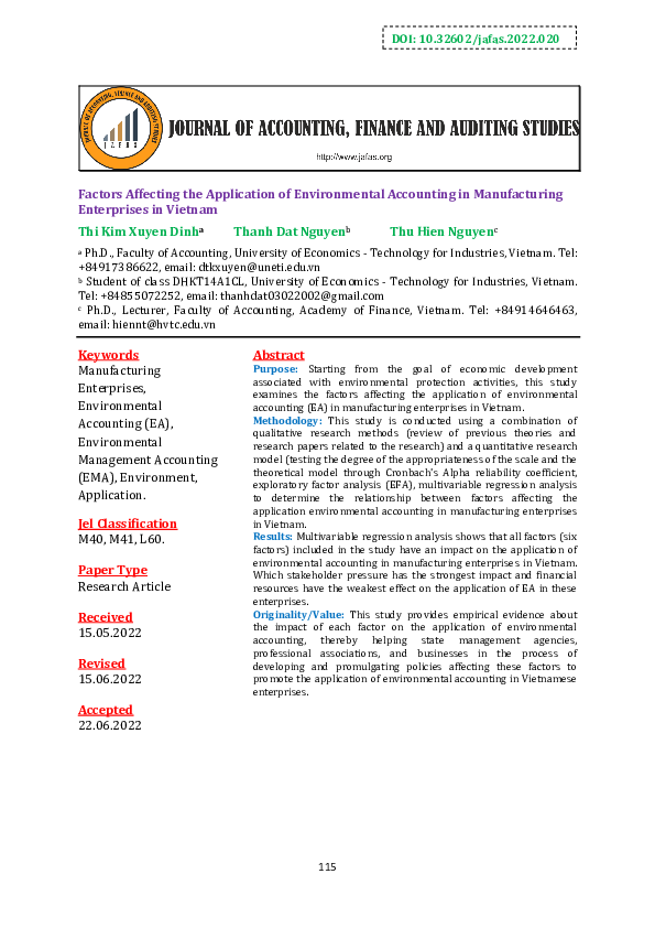 Pdf Factors Affecting The Application Of Environmental Accounting In Manufacturing Enterprises