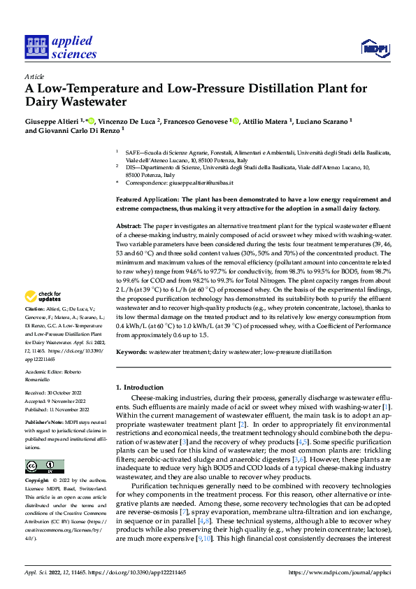 (PDF) A Low-Temperature and Low-Pressure Distillation Plant for Dairy ...