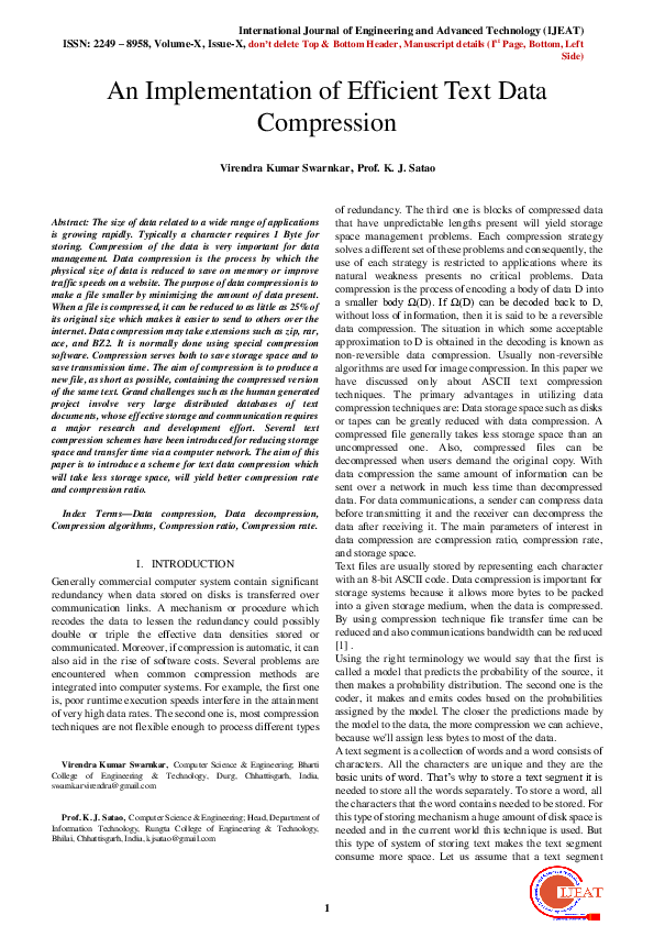 (PDF) An Implementation of Efficient Text Data Compression