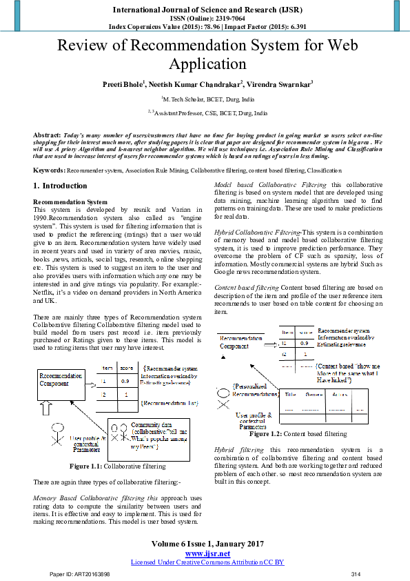 (PDF) Review of Recommendation System for Web Application