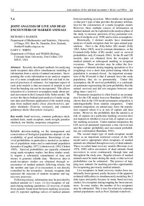 (PDF) Joint analysis of live and dead encounters of marked animals