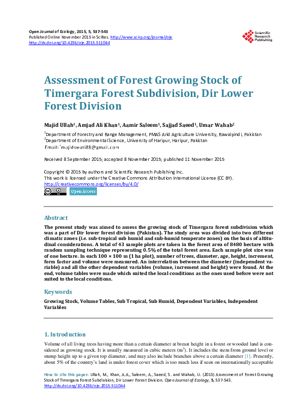 (PDF) Assessment of Forest Growing Stock of Timergara Forest ...