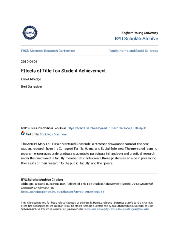 (PDF) Effects of Title I on Student Achievement