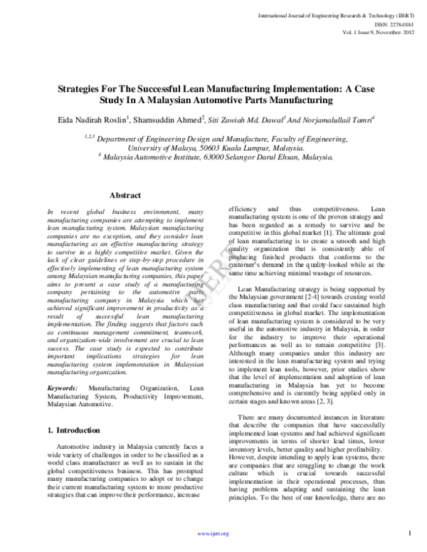 (PDF) Strategies For The Successful Lean Manufacturing Implementation: A Case Study In A ...