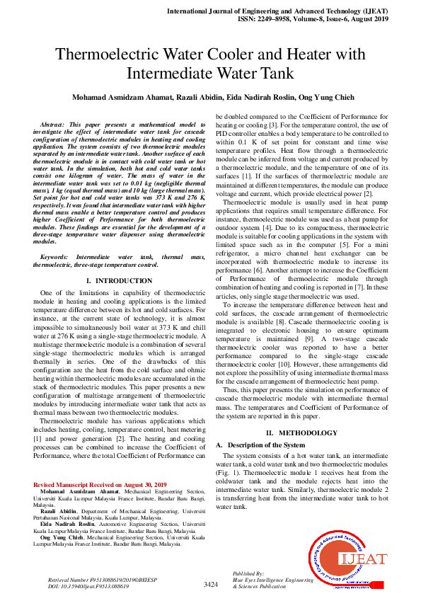 (PDF) Thermoelectric Water Cooler and Heater with Intermediate Water Tank