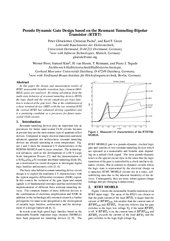 Pdf Pseudo Dynamic Gate Design Based On The Resonant Tunneling Bipolar Transistor Rtbt