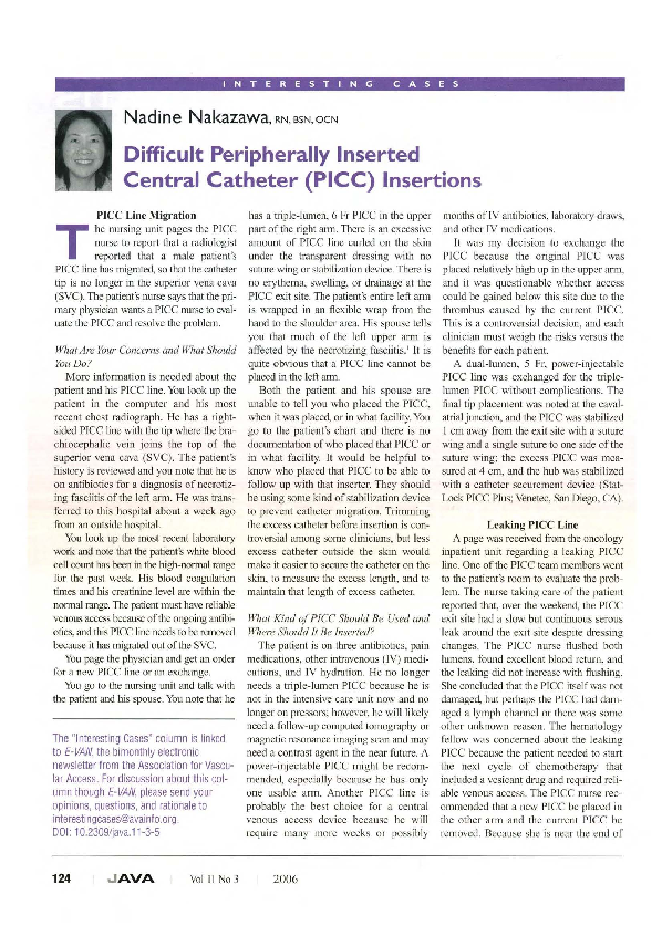 (PDF) Difficult Peripherally Inserted Central Catheter (PICC) Insertions