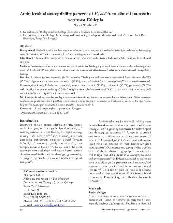 Pdf Antimicrobial Susceptibility Patterns Of E Coli Salmonella Spp