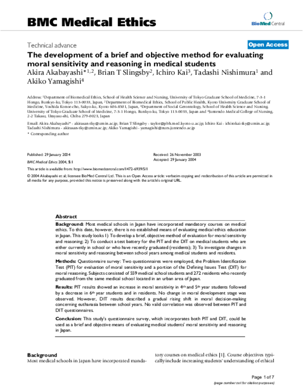 (PDF) Evaluating Moral Sensitivity in Japanese Medical Students
