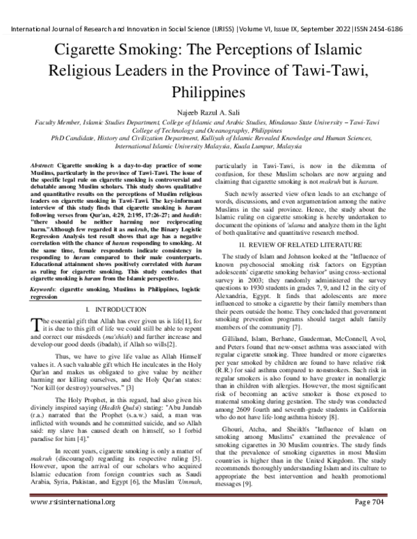 (PDF) Cigarette Smoking: The Perceptions of Islamic Religious Leaders ...