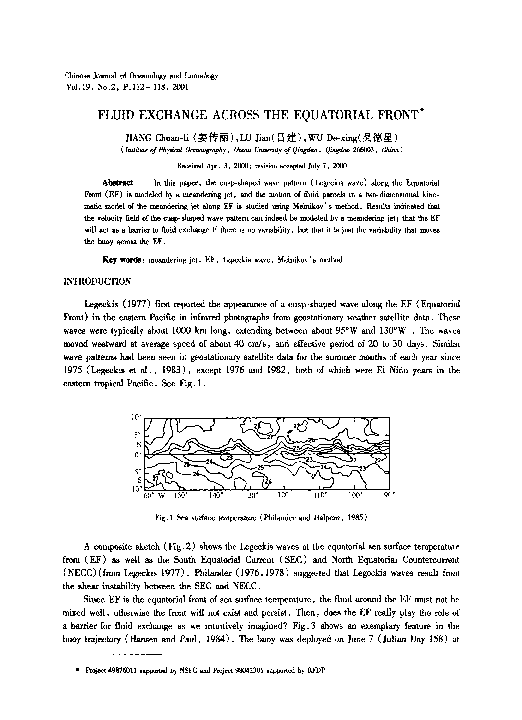 (PDF) Fluid exchange across the equatorial front