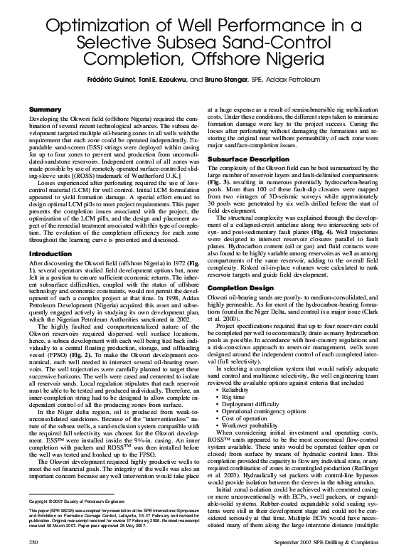 Pdf Optimization Of Well Performance In A Selective Subsea Sand
