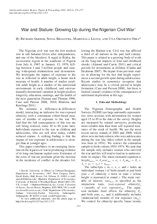 (PDF) War and Stature: Growing Up During the Nigerian Civil War