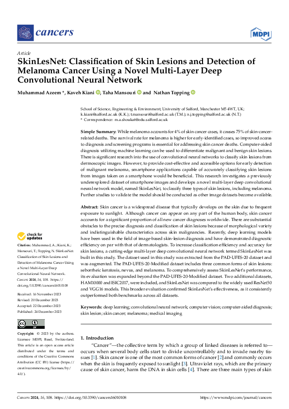 (PDF) SkinLesNet: Classification of Skin Lesions and Detection of Melanoma Cancer Using a Novel ...