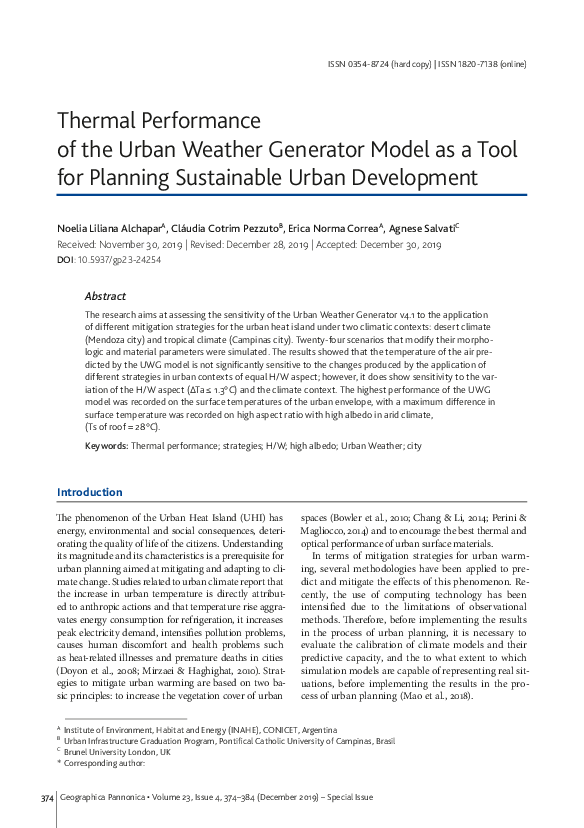 (PDF) Thermal performance of the Urban Weather Generator model as a ...