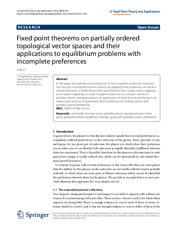 Pdf Fixed Point Theorems On Partially Ordered Topological Vector Spaces And Their Applications