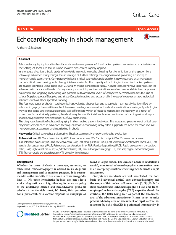 (PDF) Echocardiography in shock management