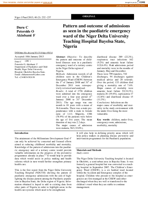 (PDF) Pattern and outcome of admissions as seen in the paediatric ...