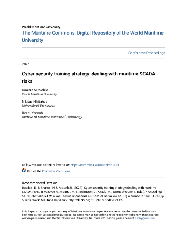 (PDF) Cyber security sraining strategy: dealing with maritime SCADA risks