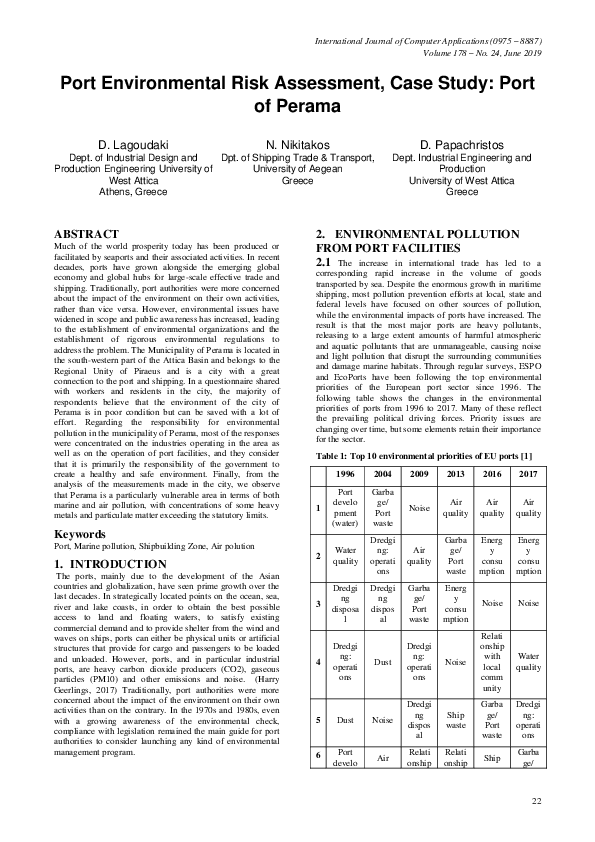 (PDF) Port Environmental Risk Assessment, Case Study: Port of Perama