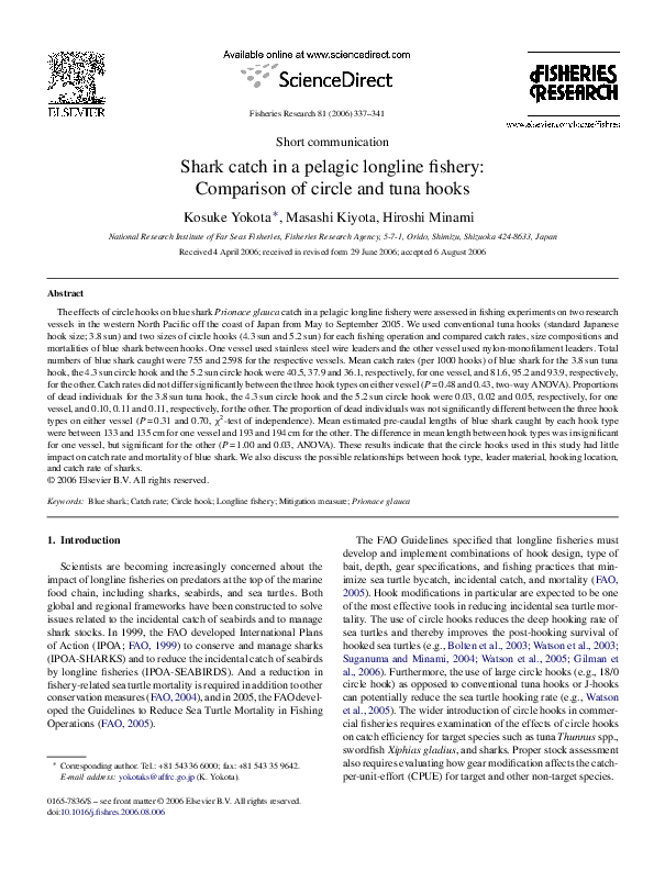 (PDF) Shark catch in a pelagic longline fishery: Comparison of circle ...