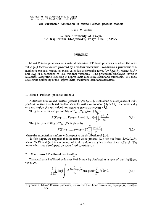 (PDF) On Parameter Estimation in mixed Poisson process models | Etsuo Miyaoka - Academia.edu