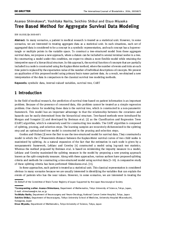 (PDF) Tree Based Method for Aggregate Survival Data Modeling