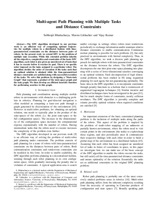 (PDF) Multi-agent path planning with multiple tasks and distance constraints
