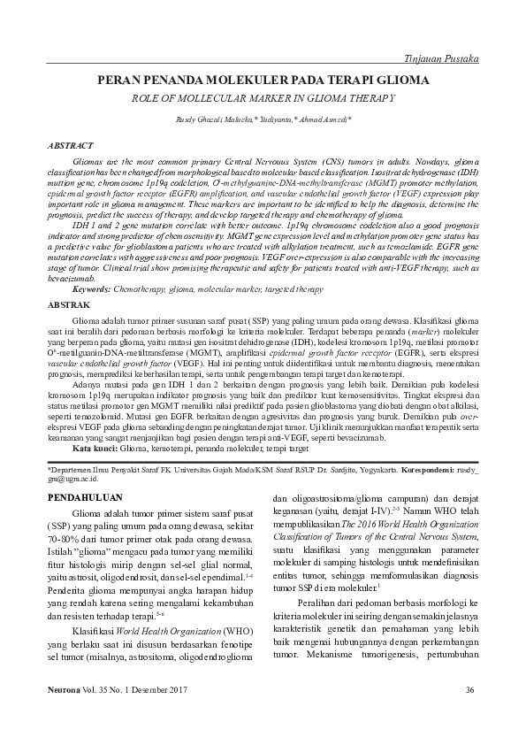 (PDF) Peran Penanda Molekuler Pada Terapi Glioma
