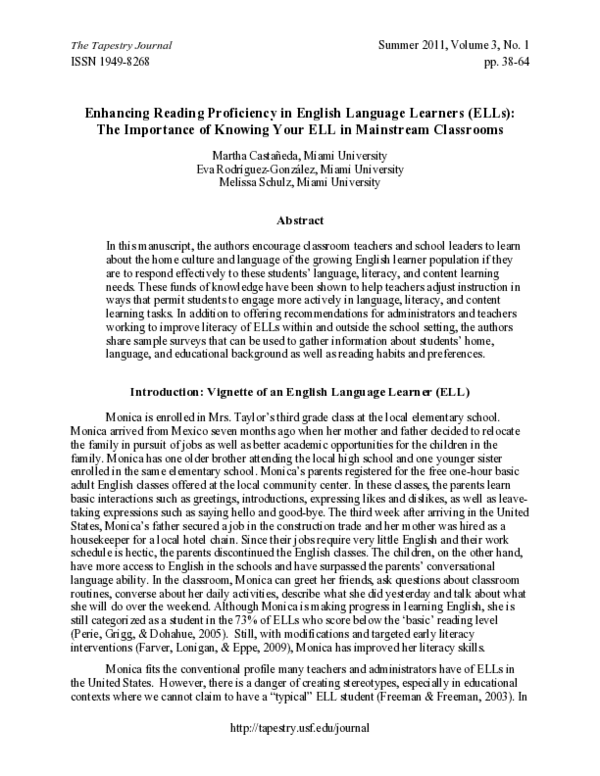 (PDF) Enhancing Reading Proficiency in English Language Learners (ELLs ...