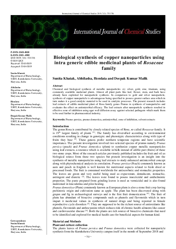 (PDF) Biological synthesis of copper nanoparticles using intra generic ...
