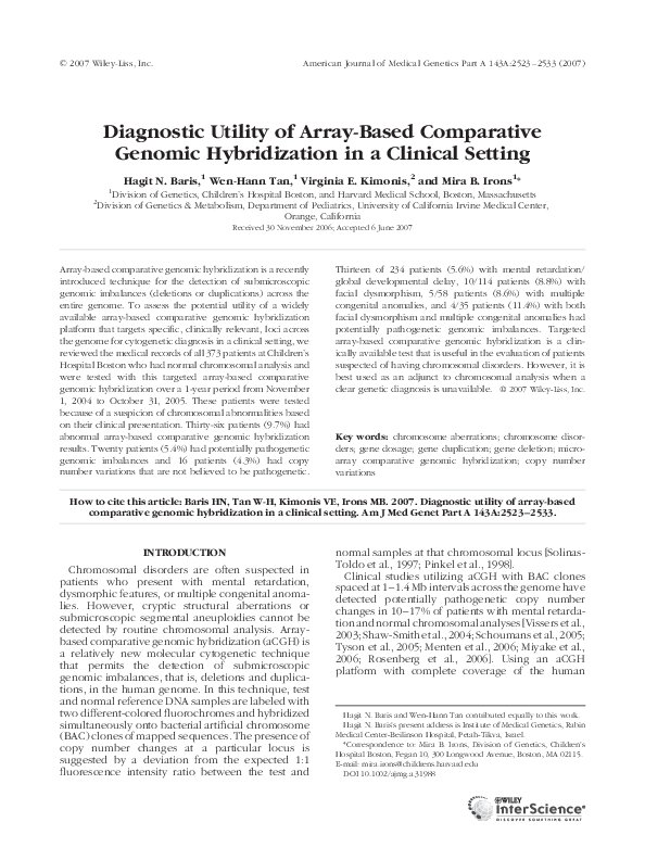 (PDF) Diagnostic utility of array-based comparative genomic hybridization (aCGH) in a prenatal ...