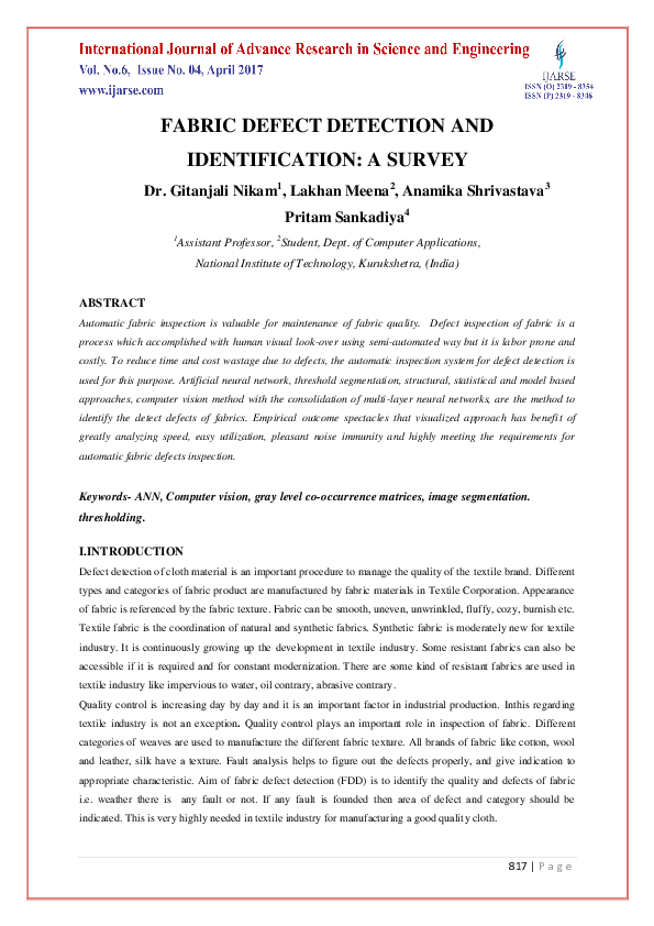 (PDF) Fabric Defect Detection and Identification: A Survey (PDF) Fabric Defect Detection and Identification: A Survey