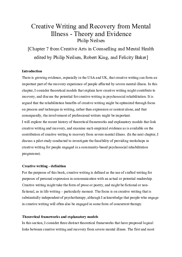 (DOC) Creative Writing and Recovery from Mental Illness - Theory and ...
