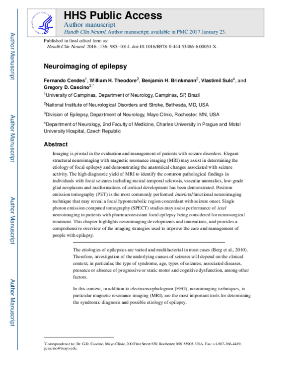(PDF) Neuroimaging of epilepsy