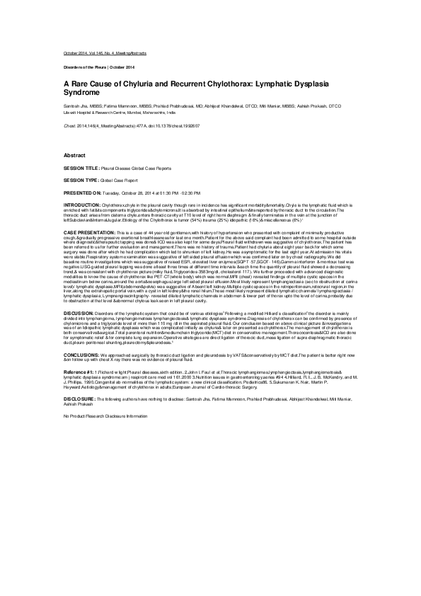 (PDF) A Rare Cause of Chyluria and Recurrent Chylothorax: Lymphatic ...